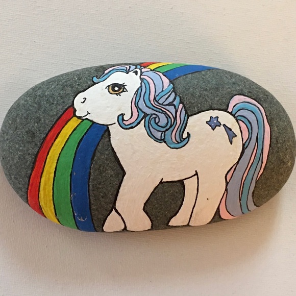 Handmade | Other | My Little Pony Rainbow Painted Rock White With Pink ...